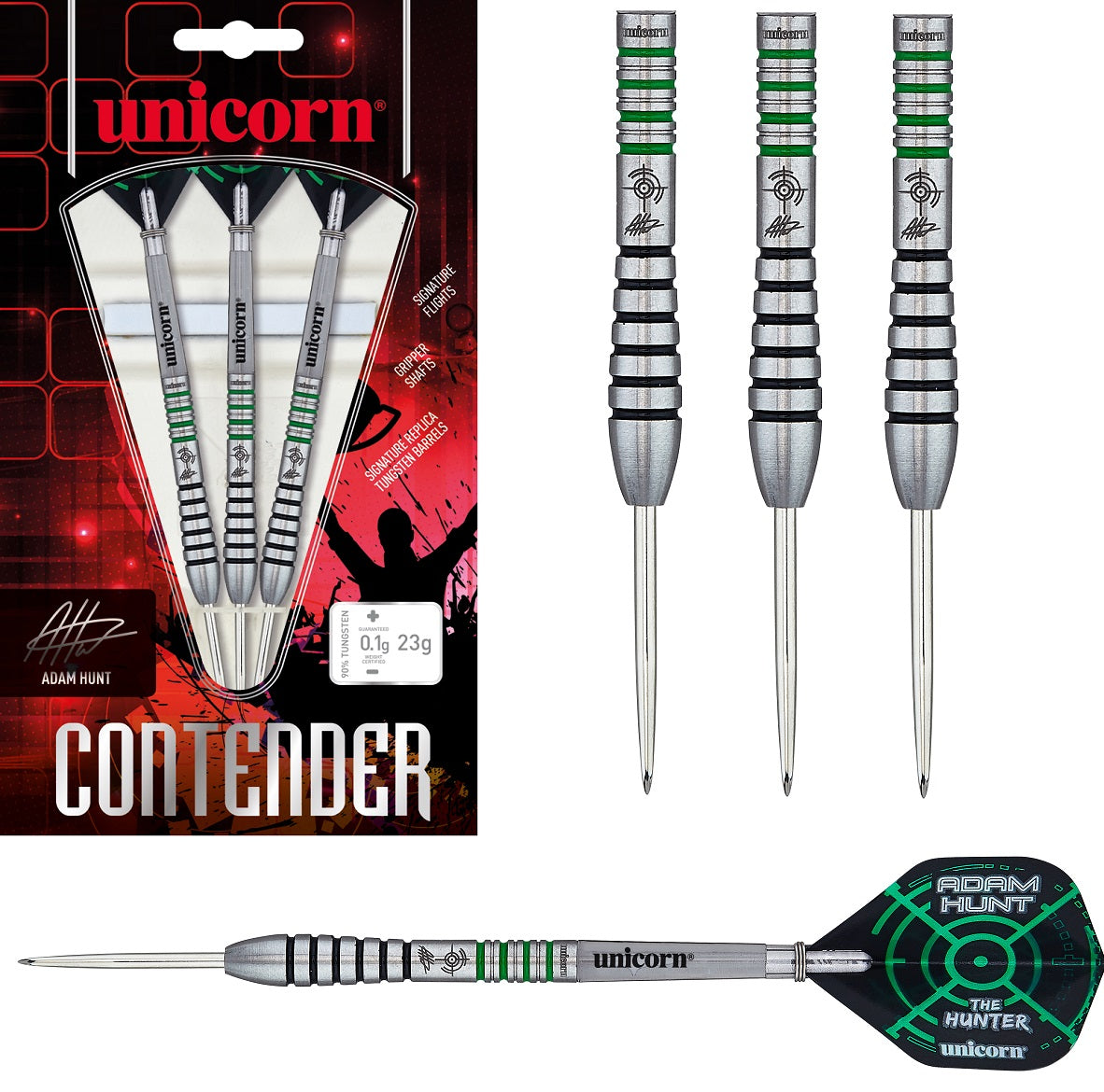 Adam Hunt Contender Phase 2 90% Tungsten Steel Tip Darts by Unicorn ...