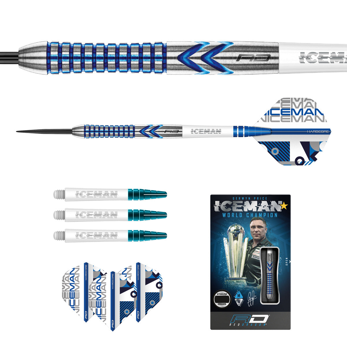 Gerwyn Price Iceman Contour 90% Tungsten Steel Tip Darts by Red Dragon ...