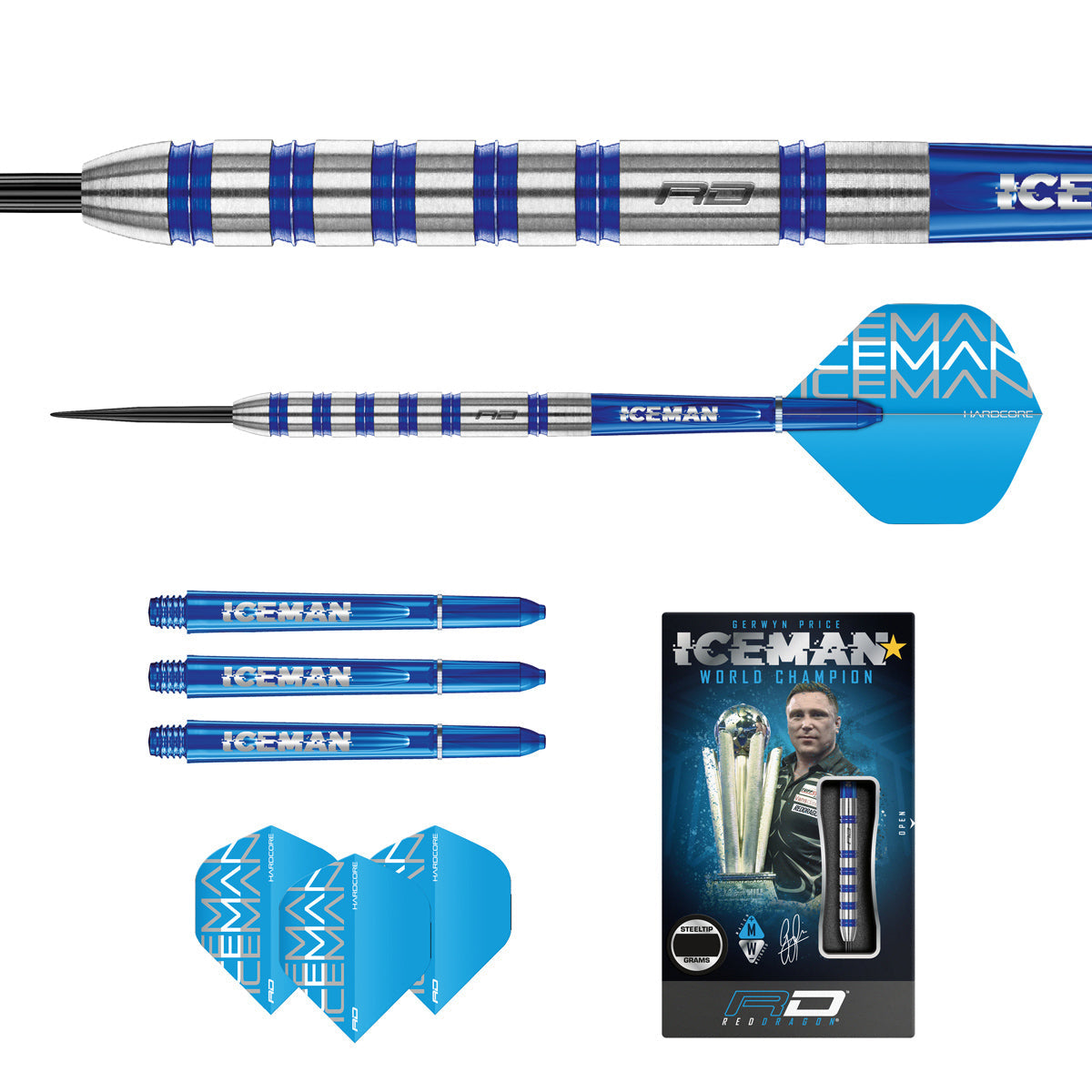 Gerwyn Price Iceman Challenger 80% Tungsten Steel Tip Darts by Red Dra ...